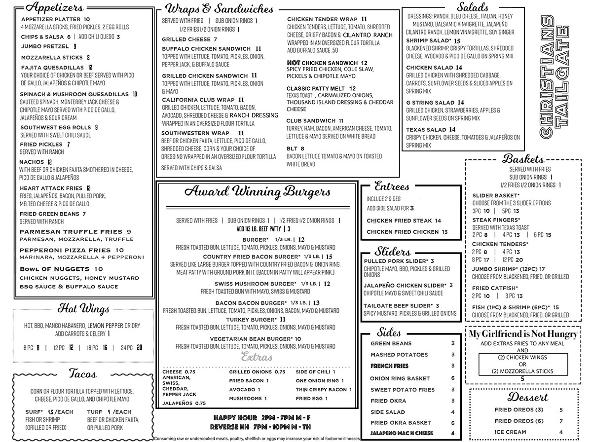 Menu - Christians Tailgate